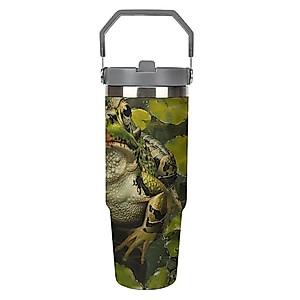 YTLKGFP 30 Oz Large Capacity Car Cup Lily And Frog Tumbler with Handle Straw Lid Insulated Stainless Steel Water Bottle Travel Mug Leak-proof Car Cup Keeps Cold Or Hot