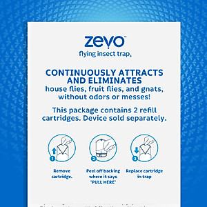 Zevo Flying Insect Trap Refill Cartridges, Fly Trap, Fruit Fly Trap (2 Refill Cartridges)