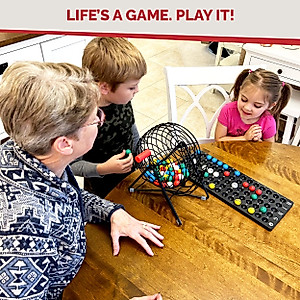 MR CHIPS 11" (Inch) Tall Professional Bingo Set with Steel Bingo Cage, Everlasting 7/8” Bingo Balls, Master Board for Bingo Balls - Mysterious Black Color