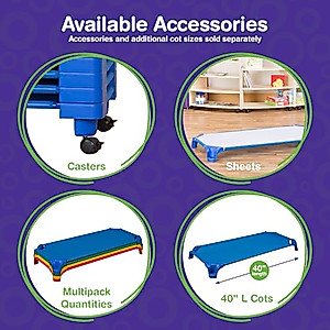 Sprogs Heavy-Duty Stackable Standard Size 52"L Daycare Cots for Kids and Toddlers, Stacking Preschool Classroom Kids Cots for Sleeping, Resting, Naptime, Pack of 6, Blue