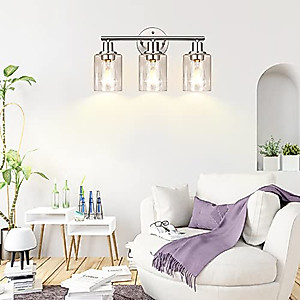 3-Light Bathroom Light Fixtures, Brushed Nickel Vanity Light, Farmhouse Wall Lights with Clear Glass Shade, Bathroom Wall Lamp for Mirror Kitchen Bedroom Hallway Living Room Hallway Cabinet
