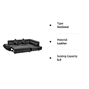 FDW Sofa Sectional futon Sofa Bed Sofa for Living Room Couches and Sleeper Sofa PU Leather Sofa Set Corner Modern Queen 2 Piece Contemporary Upholstered，Black