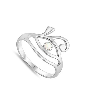White Simulated Opal All Seeing Eye Ring 925 Sterling Silver Evil Wave Band Size 7