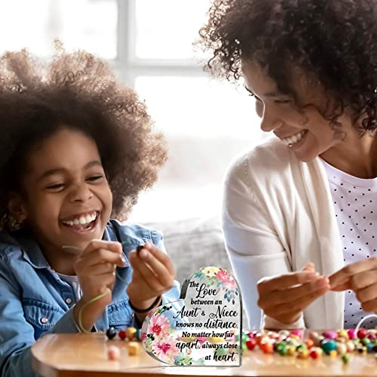 Aunt Gift from Niece Nephew Aunt Birthday Gifts Acrylic Heart Keepsake Sign Paperweight Idea for Aunt Auntie (Elegant)