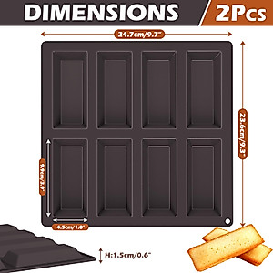 Webake Financier Cake Pan, 8 Cavity Silicone Financier Mold Non Stick Muffin Pan for Biscuits Cookies Bakeware for Oven Baking (2 PCS)