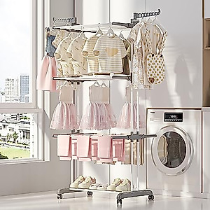 TOOLF Clothes Drying Rack, 4-Tier Foldable Drying Rack Clothing, Indoor/Outdoor Laundry Drying Rack with Foldable Wings, Space Saving Laundry Rack, Grey