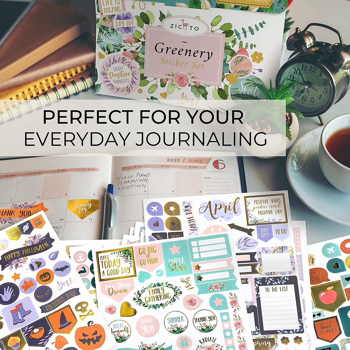 Aesthetic Greenery Planner Stickers for Fun Planning - 1100+ Stunning Gold Foil Monthly Designs - The Perfect Sticker Accessories to Enhance Your Daily Calendar and Planner Journaling