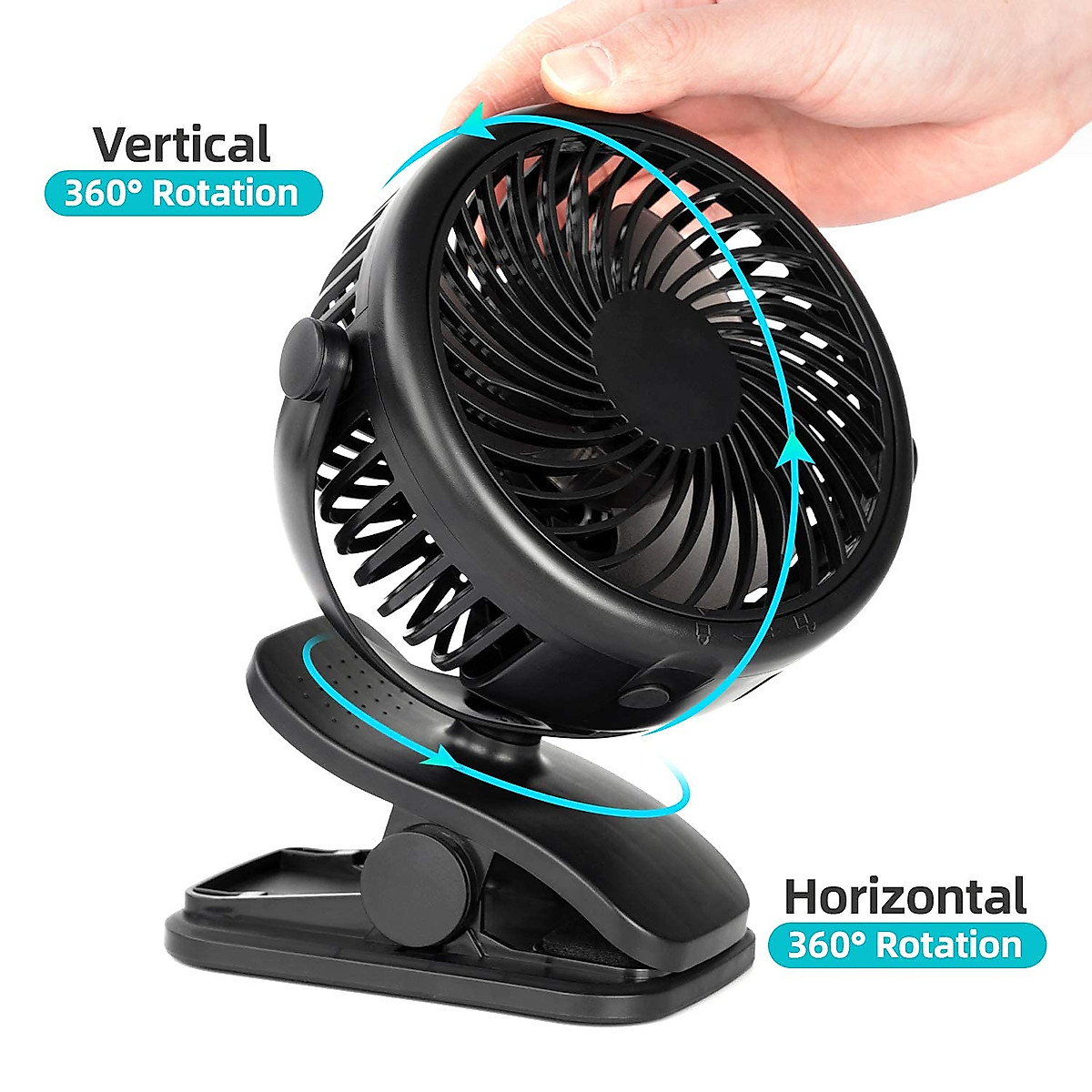 RJVW Stroller Clip On Fan, 3 Speed Rechargeable Battery Powerd USB Desk Fan, 4 Inch Table Cooling Fan, 360° Rotate Desktop Fan, Strong Wind Portable Fan for Home Office Treadmill Baby Stroller