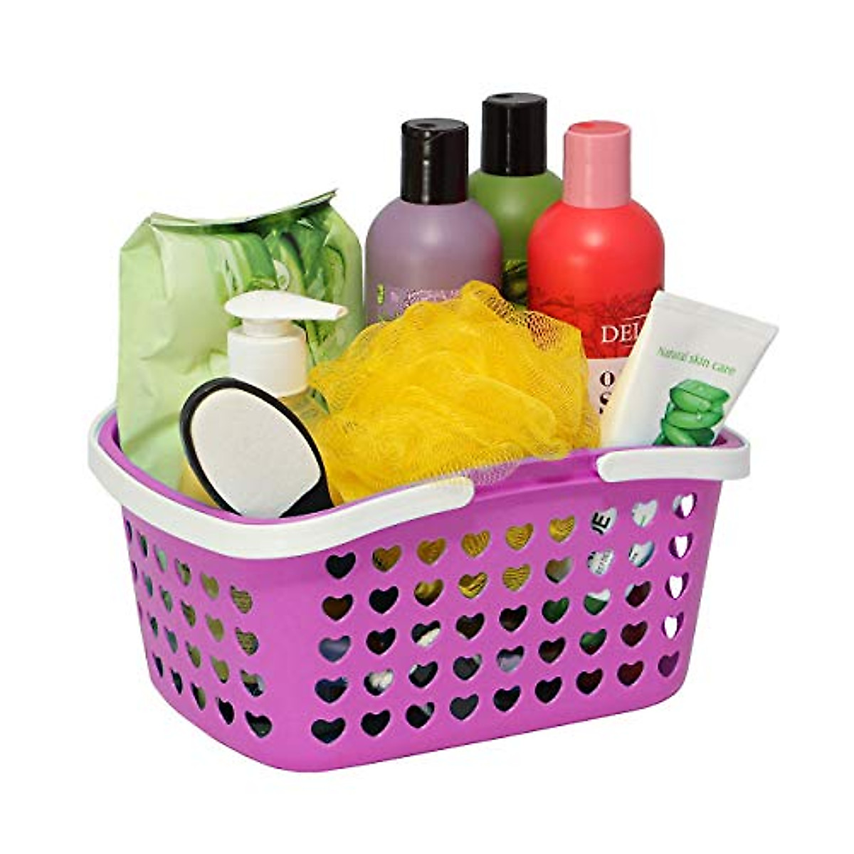 Plastic Organizing Storage Basket with Handles and Holes - Small Bin for Shower, Closet, Kitchen, Garden, Bathroom, Toys, Candy by Valenoks (Lilac)