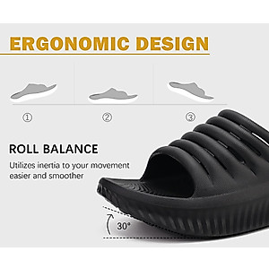 KuaiLu Womens Recovery Sandals Comfortable Plantar Fasciitis Arch Support Ladies Orthopedic Running Sport Slides Open Toe Slip On Thick Athletic Cushion Slippers Summer Pool Beach Sandles Black 10