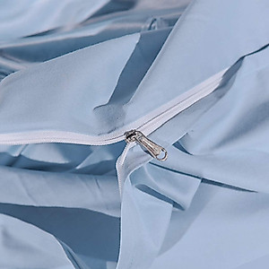 Wega Linen 1 Piece Satin Pinch Pleat Blue Duvet Cover Set Oversized King Size Satin Duvet Cover with Zipper Closure & Corner Ties Rich Silk Soft Washable Satin Duvet Covers Set (1 Duvet Cover Only)