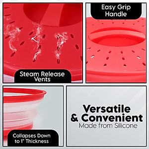 Microwave Cover for Food, Collapsible Microwave Splatter and Plate Covers Easy Grip Lid and Food Strainer, BPA Free and Dishwasher Safe, 10.5", Red - By Rampro