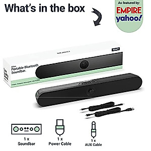 Majority Atlas Portable Bluetooth PC Soundbar | 20 Watts Powerful Stereo Sound | Portable Speaker with 8 Hours Playback | One Touch Control, USB, SD Card & AUX Playback Sound Bar for TV