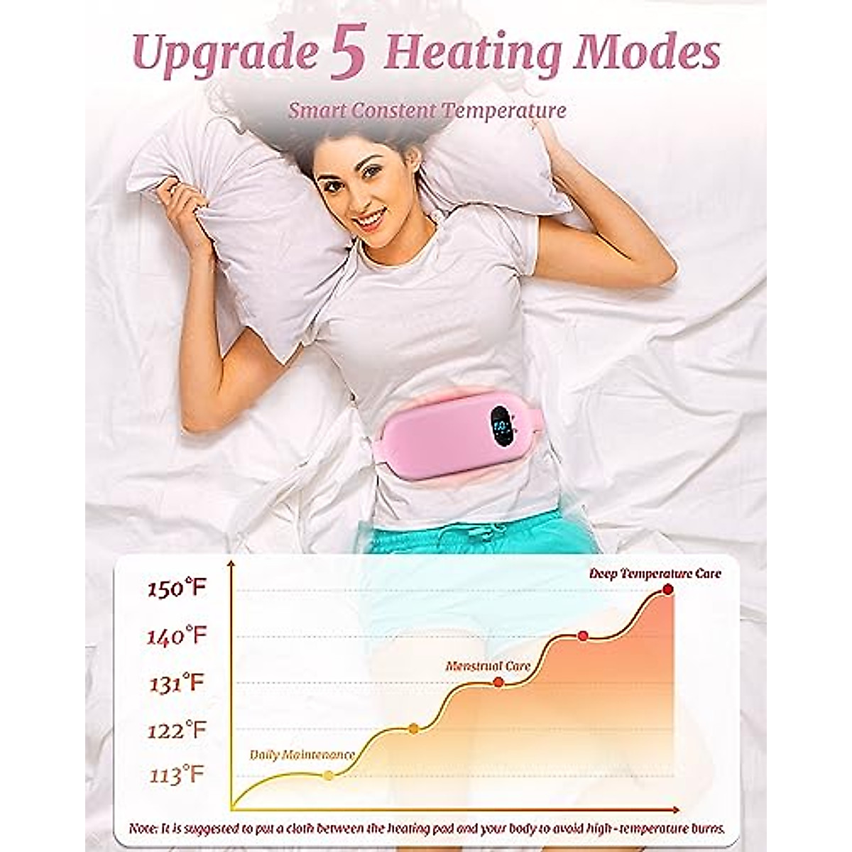 Portable Cordless Heating Pad for Cramps, Upgrade Electric Period Fast Heating Pad with Massager Menstrual USB Heating Pad for Back Pain Relief Belt 5 Heat 5 Vibrating Modes Gifts for Women Girls Pink
