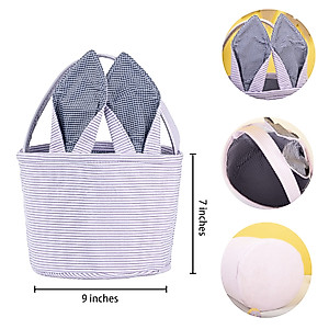 Personalized Easter Basket for Boys Girls, Seersucker Egg Hunt Bunny Baskets for Kids, DIY Bunny Bucket Tote Bags for Easter Decoration Candy Gifts Storage