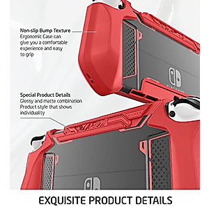 Mumba Dockable Case for Nintendo Switch OLED 2021, [Blade Series] TPU Grip Protective Cover Accessories Compatible with Nintendo Switch OLED and Joy-Con Controller (Red)