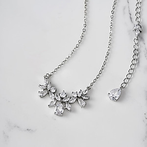 SWEETV Cubic Zirconia Wedding Bridal Backdrop Necklace for Brides, Crystal Dainty Back Necklace, Body Chain Jewelry for Women Prom, Silver