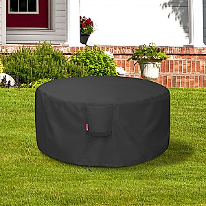 Fire Pit Cover - Waterproof 600D Heavy Duty Round Patio Fire Bowl Cover Black (Round - 50”D x 24”H)-Fits 45",46",48 inch,50 inch FirePit/Bowl Cover