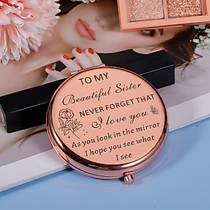 Sister Birthday Gifts from Sister Compact Mirror for Women Best Friend Personalized Friendship Christmas Graduation Easter Valentines Day Gifts Small Make Up Mirror from little Big Sister Brother