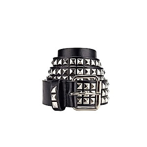 FOCAST Black Studded Belt Punk Rock Rivet Belt Grommet Threads Belt with Bright Metal Pyramid for Women Men (Black)