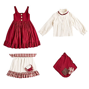 LANBETI Girls Oktoberfest Dress Little Red Riding Cosplay Costume German Bavarian Dirndl Dresses 4 Piece Set