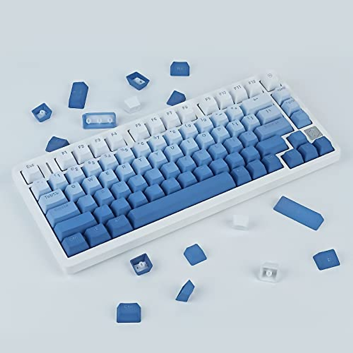 JOLINTAL 123 Keys Gradient Blue Keycaps, PBT Double Shot Dying Positive Engraved Translucent Keycaps, Ocean OEM Profile Keycaps for Mechanical Keyboard Gaming Keyboards