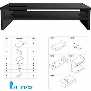 BONTEC Wood Monitor Stand Riser, 2 Tiers with Storage Organizer, Desktop Ergonomic Cellphone Holder and Cable Management, 21.3 Inch Shelf, Black