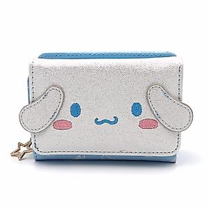 FLYBOT Cinnamoroll Wallet Adorable White Puppy Curly Ear Japanese Character Trifold Slim Cartoon Snap Zipper Closure Card Holder Vegan Leather for Girls Women, Officially Designed