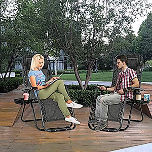 Outdoor Zero Gravity Chair 2 Pack, Folding Lounge Chair Recliners Indoor Outdoor Furniture Adjustable Camping Chair Backyard Chair Deluxe Loveseats w/Pillow and Cup Holder Tray, Black