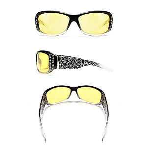 FEISEDY Women Yellow Sunglasses Wrap Around Anti Glare Driving Night Glasses B2547
