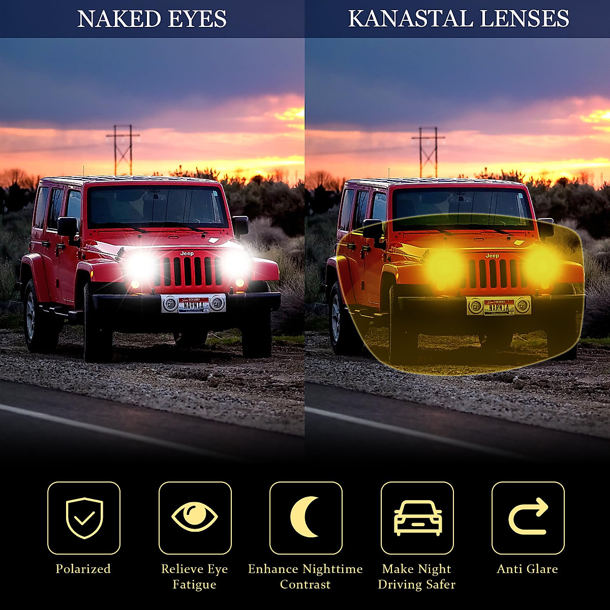 KANASTAL Night Driving Glasses Men Women Fashion Polarized Night Vision Glasses Square Anti Glare Yellow Lens for Fishing accessories
