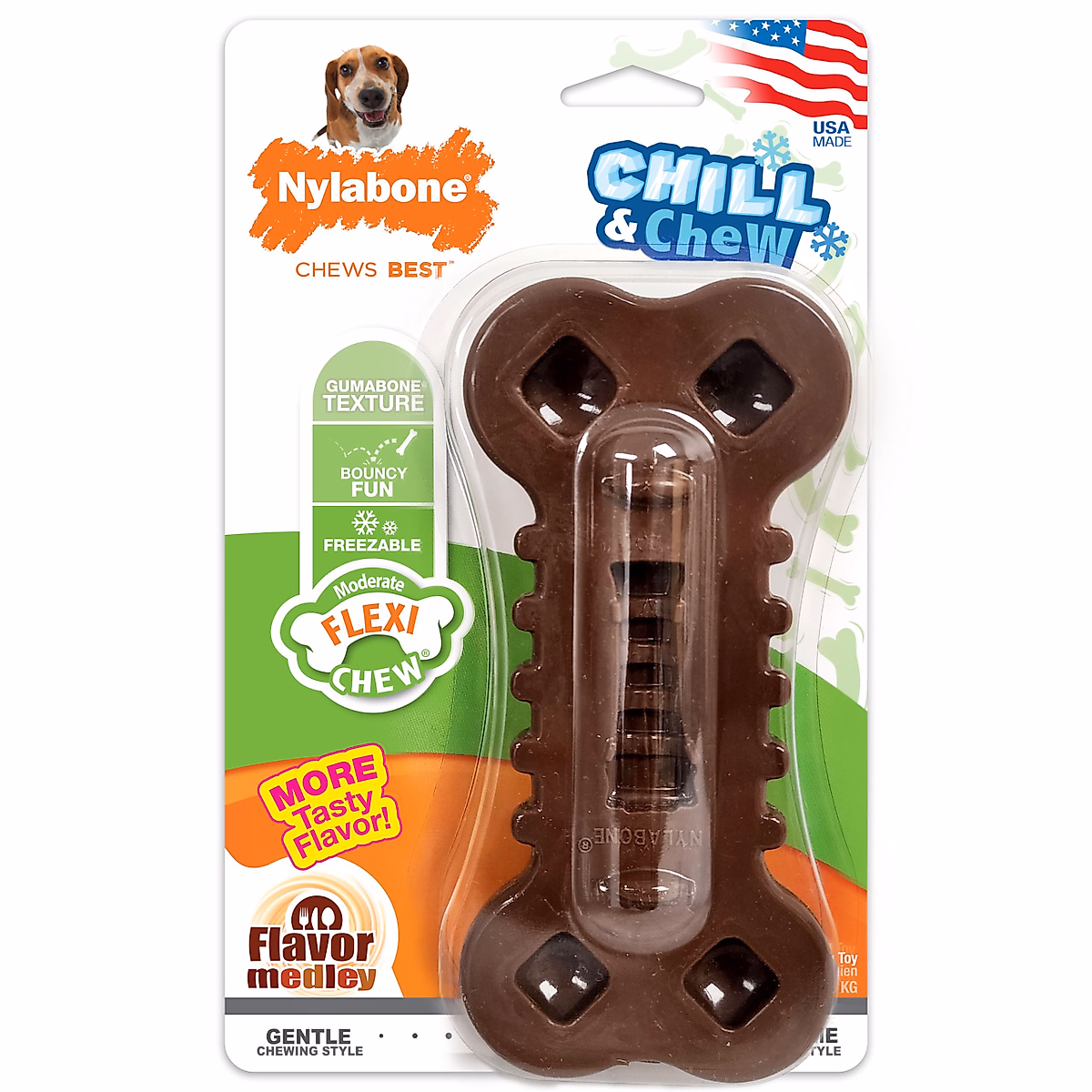 Nylabone Flexi Chew Chill & Chew Toy for Dogs with Treat Pockets Medley Flavor, Medium/Wolf - Up to 35 lbs. (1 Count)