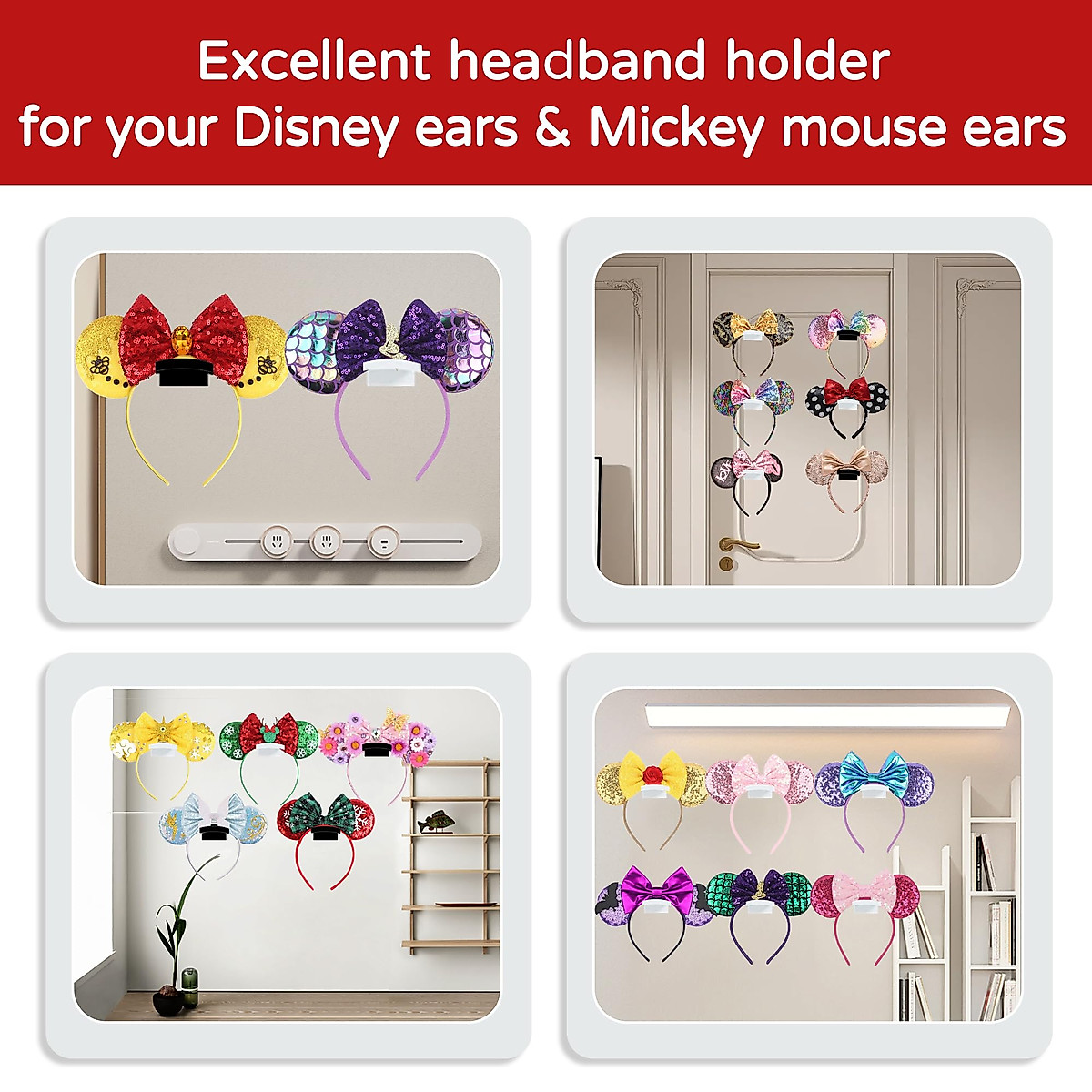 Diamerd Hat Rack for Wall (14-Pack) - Headband Holder for Disney Mickey Ear, Adhesive Hat Hooks, No Drilling Hat Organizer Cowboy Hat Holder, Strong Hat Hanger for Closet (Transparent)