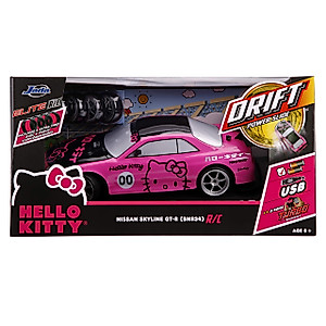 Jada Toys Hello Kitty Nissan Skyline GT-R (Bnr34) Drift Power Slide Elite R/C, USB Charging, with 4 Extra Tires, Pink
