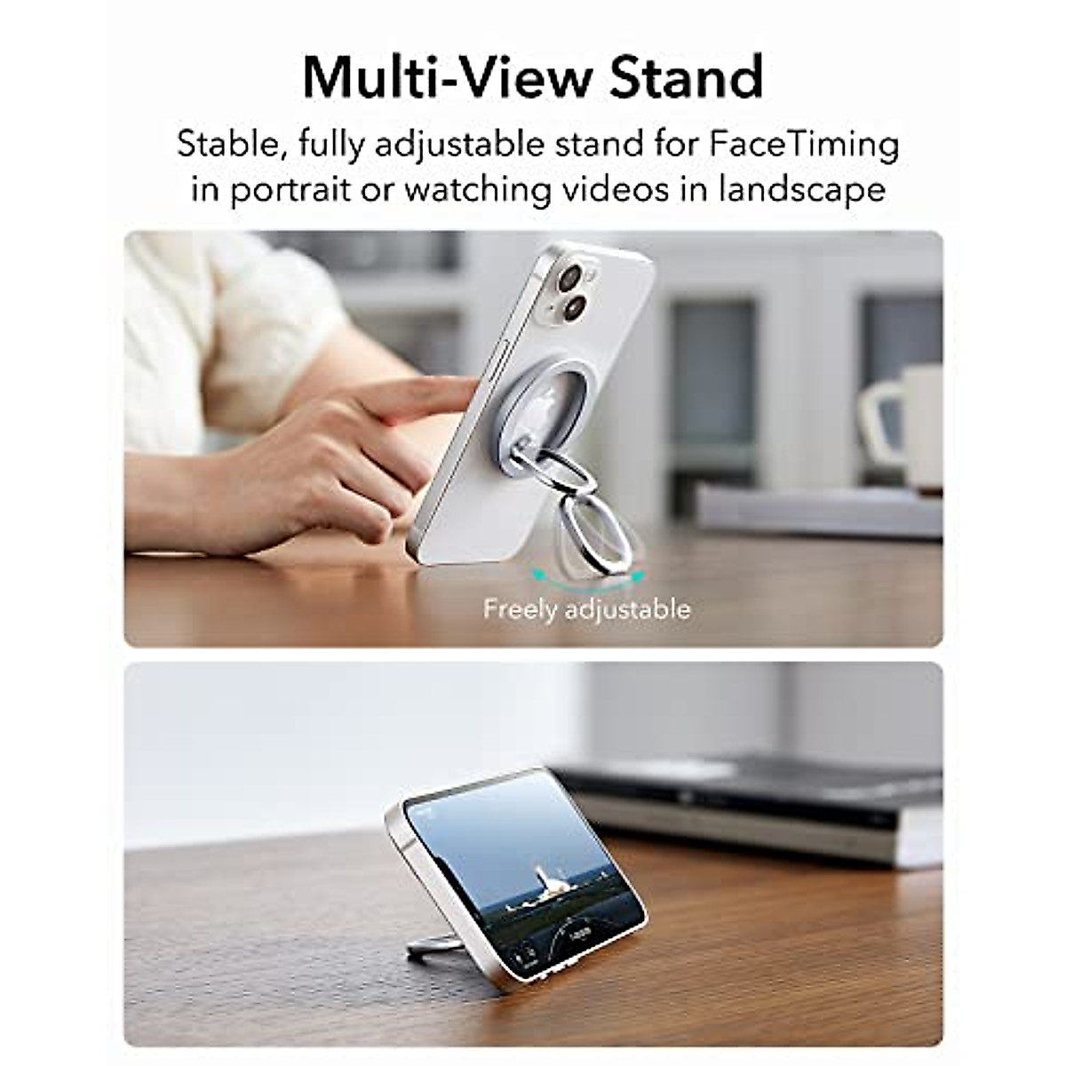 ESR Magnetic Phone Ring Holder (HaloLock), Compatible with MagSafe Phone Grip, MagSafe Ring Holder, Magnetic Phone Grip with Adjustable Stand, MagSafe Accessories for iPhone 14/13/12 Series, Silver