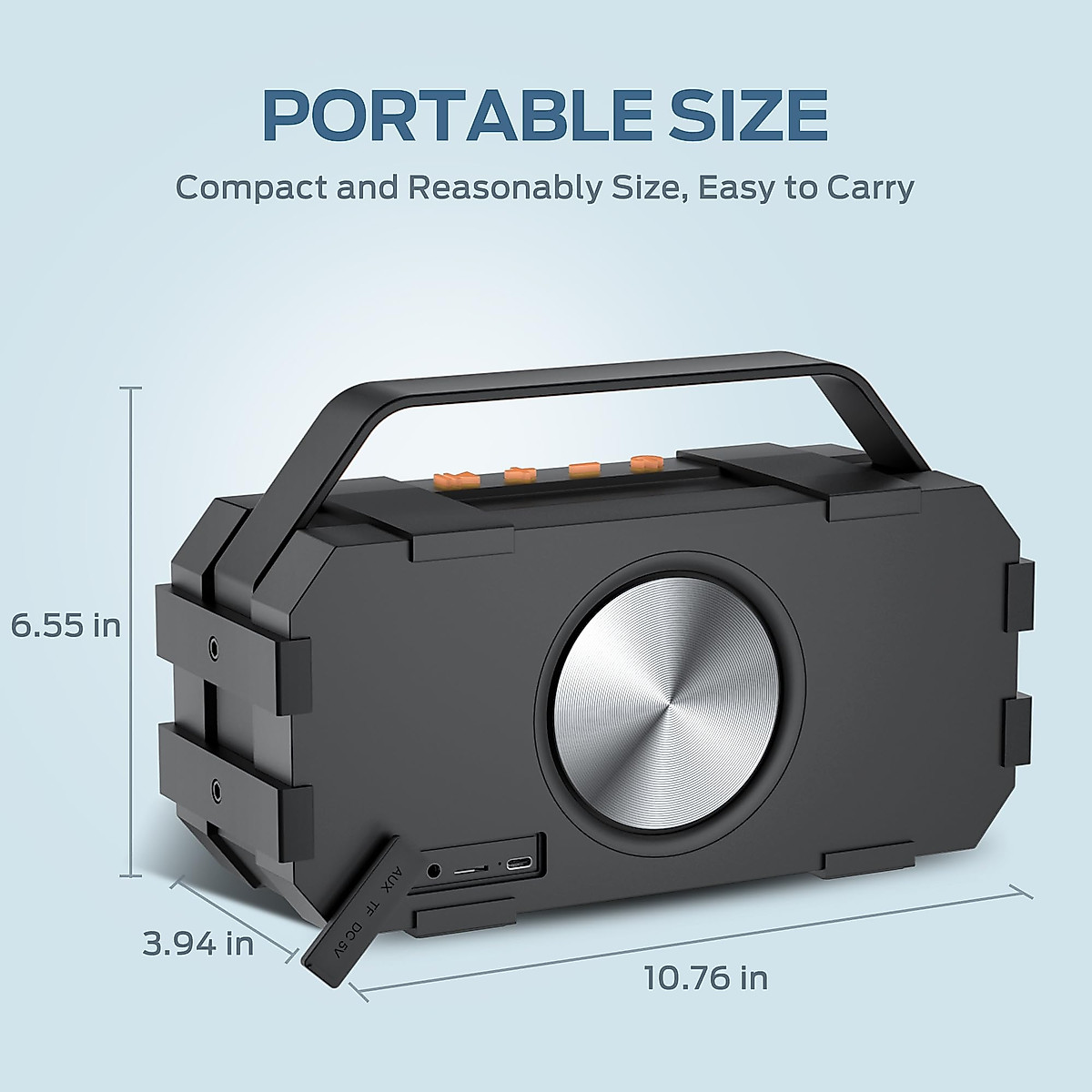 BUGANI Bluetooth Speakers, 40W Deep Bass Portable Loud Bluetooth Speaker, 24H Playtime, IPX6 Waterproof Outdoor Speaker with Handle, TWS Pairing Built-in Mic Supports TF Card, AUX for Home, Outdoor