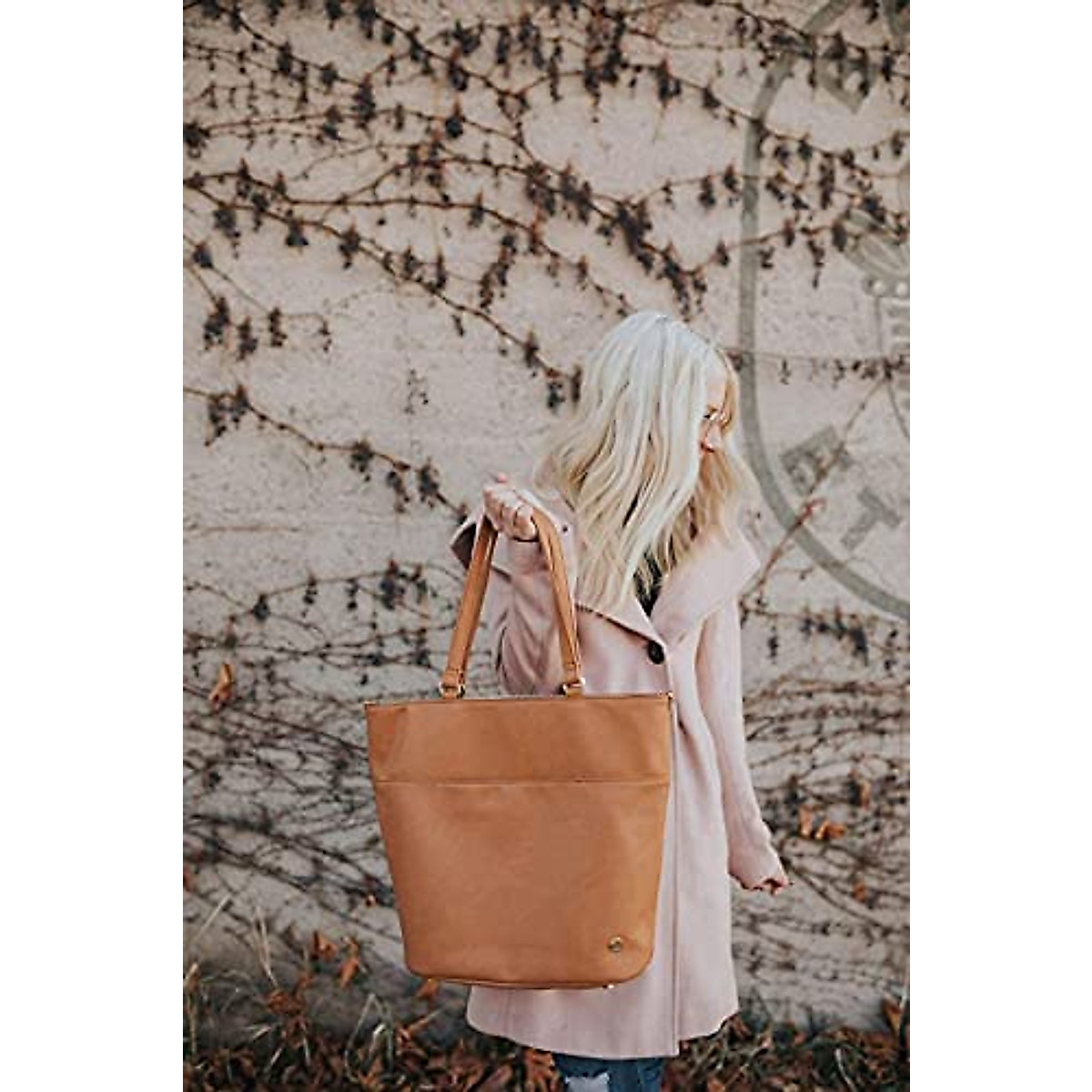 Little Unicorn Citywalk Tote – Diaper, Work, Travel Bag with Changing Pad - Premium Vegan Leather – 6 Interior Pockets – Wipes Clean Inside & Out (Cognac)