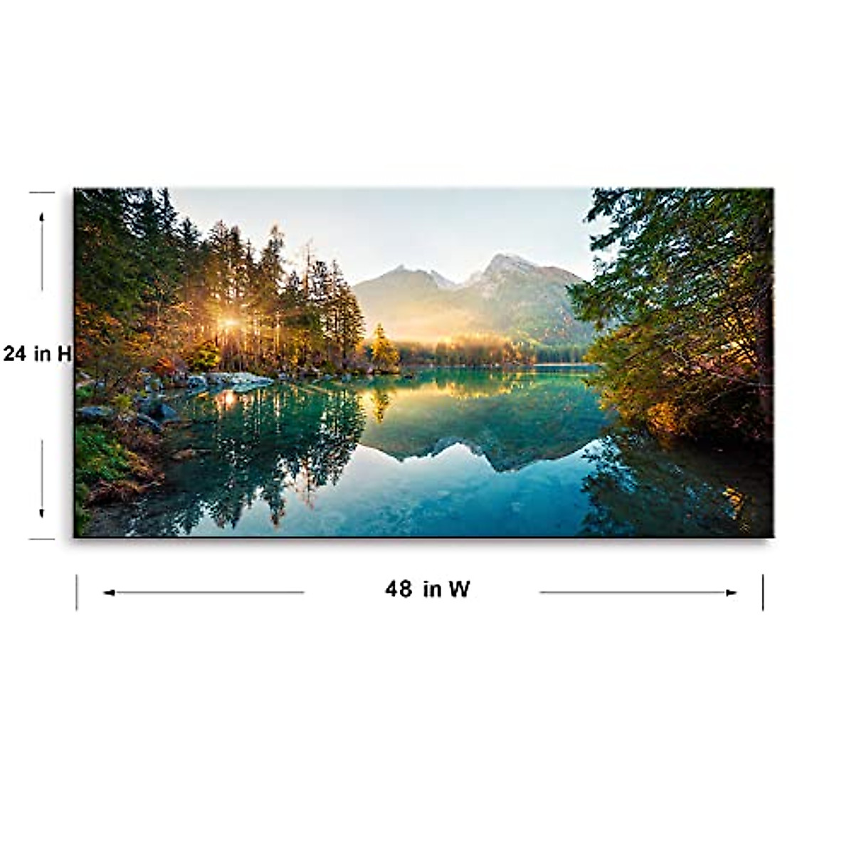 Autumn Lake Large Stretched Canvas Wall Art For Living Room Bedroom Home Decoration,Mordern Morning Sunrise View Print Picture Painting Decor Giclee Artwork,Gallery Wrapped Gift,Inner Frame(24x48)