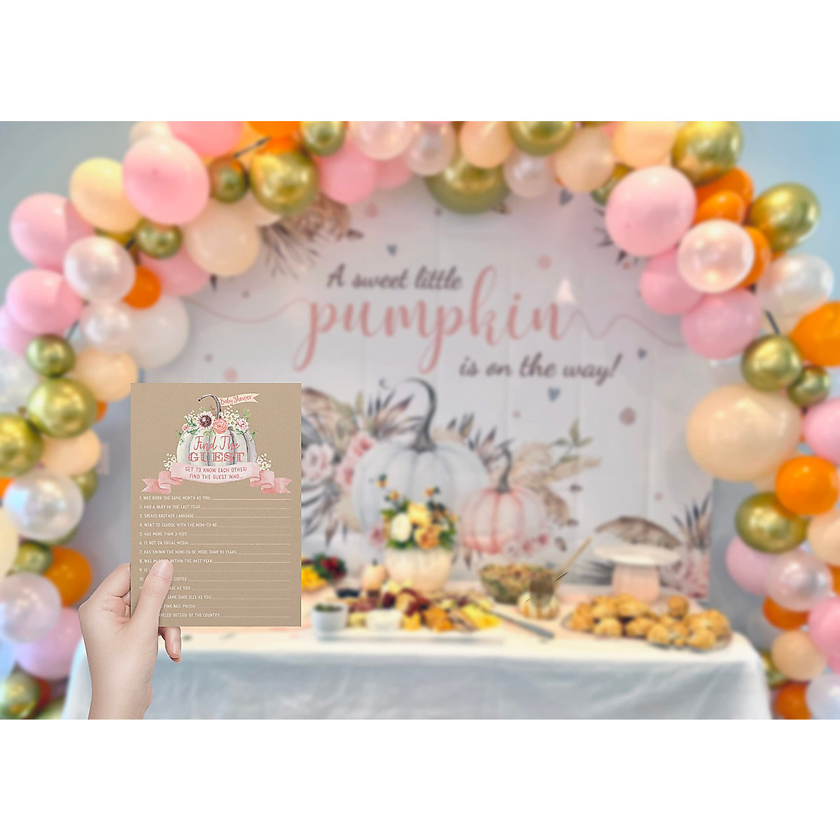 Your Main Event Prints Fall Pumpkin Baby Shower Games - Neutral Yellow - Bingo, Find The Guest, The Price is Right, Who Knows Mommy Best - 25 Games Each, Printed Front and Back, 1 Game Per Side