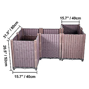 VEVOR Plastic Raised Garden Bed, 20.5" High Set of 5, Rattan Style Grow Planter Care Box Kit, Self-Watering Elevated for Herbs, Flowers, and Other Plants Indoor ot Outdoor, Brown