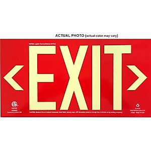 Photoluminescent Exit Sign Red - Aluminum - UL 924 Code Approved/IBC/NFPA 101 | NightBright USA Part Number ULR-050