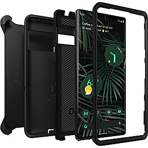 OtterBox Pixel 6 Pro Defender Series Case - BLACK, rugged & durable, with port protection, includes holster clip kickstand