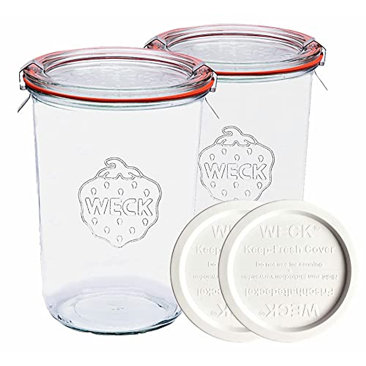 Weck Canning Jars 743 Sourdough Starter,Set of 2 Weck Mold Jars made of Transparent Glass,Set includes 2 WECK Mold 743 Jars with Glass & Keep Fresh Lids, Gaskets and Clips