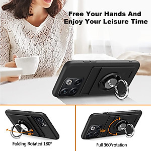 Anneey for Oneplus 10T 5G Phone Case with Tempered Glass Screen Protector, Card Holder with Ring Stand case for 1+ 10T 5G Cover - Black