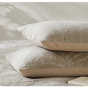 TUMEI Duvet Cover King, Jaguard Floral Duvet Cover King Size, Linen Cotton Blend Floral Leaf Patten Duvet Cover Set with Zipper and 2 Pillowcases, Soft and Breathable Khaki Bedding Set (No Comforter)