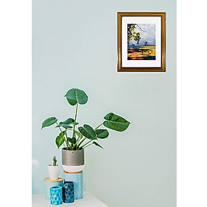 Golden State Art, 11x14 Dark Gold, Wall Hang Photo Frame. includes White Mat for 8x10 Picture & Real Glass