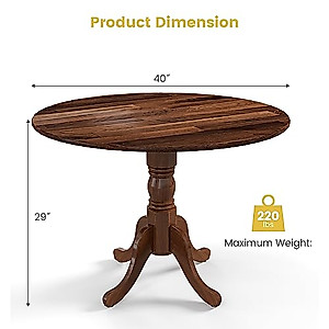 Giantex Wooden Dining Table, 40" D X 29" H, Pedestal Tables W/Round Tabletop & Curved Trestle Legs, 4-Person Round Dinner Table for Kitchen, Dining Room, Living Room (40" D, Walnut)