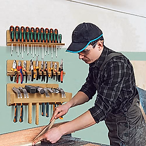 Wokyy Screwdriver Rack Wall Mount, Wood Pliers Holder, Hammer Rack, Wooden Tool Storage Organizer for Garage Workshop - 3 Pack