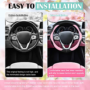 SuperKaKa Car Steering Wheel Cover 2025, Universal Auto PU Cute Breathable Slip-Proof Comfort Imitation Leather Protector Cars Interior Accessories for Women Men Fit Most Vehicle (Pink)