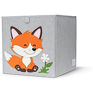Gav & Griff E. Bear Co. Foxee™ 13-inch Foldable Cube Storage Bin/Box/Organizer/Container/Cubby for Kids & Toddlers (Fox Design) – Grey